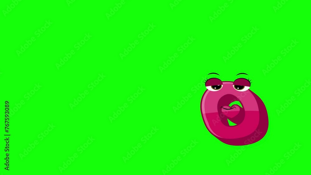 Cartoon style letter o 2d animation with green screen background, o ...