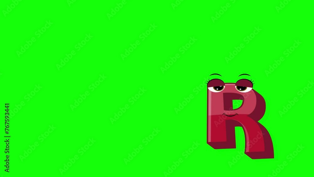 Cartoon style letter r 2d animation with green screen background, r ...