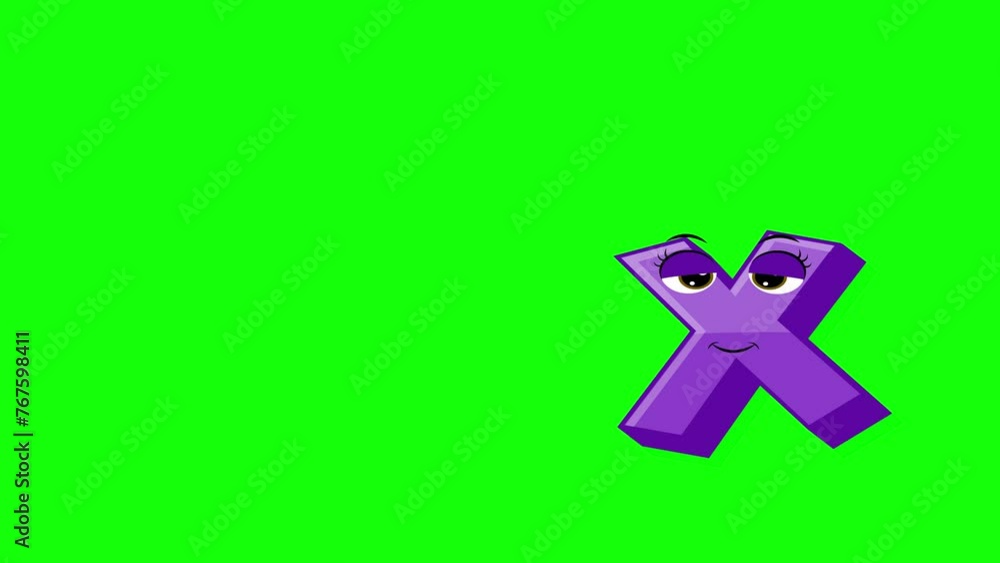 Cartoon style letter x 2d animation with green screen background, x ...