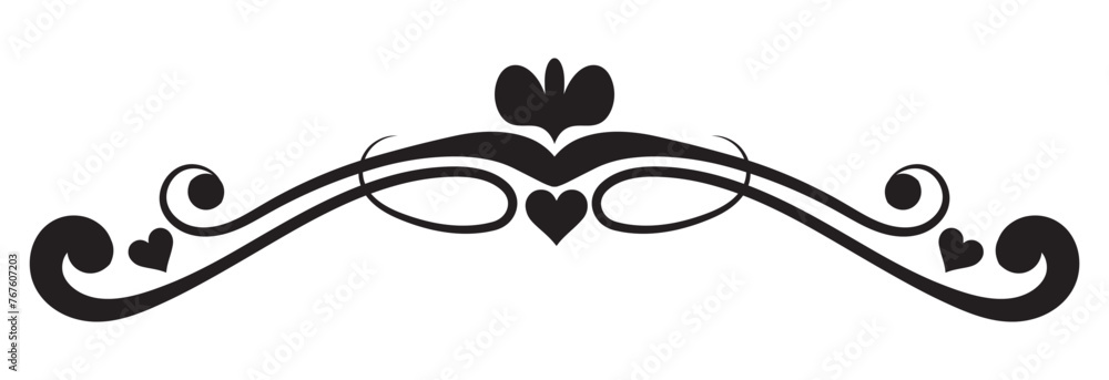 Curly design element. Abstract line art decoration with black thin line ...