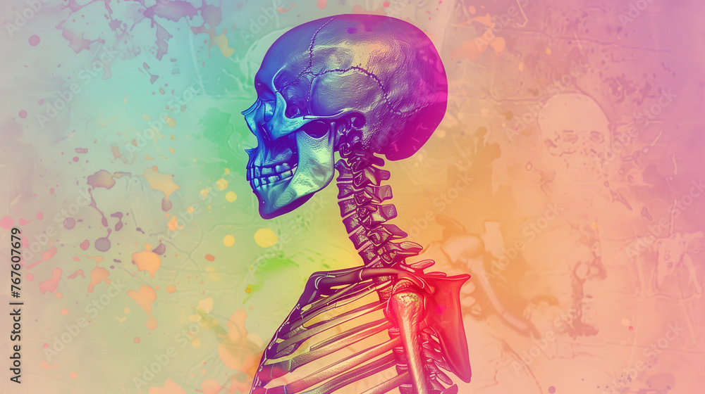 depicting a detailed anatomical study of a skeleton, with each bone ...