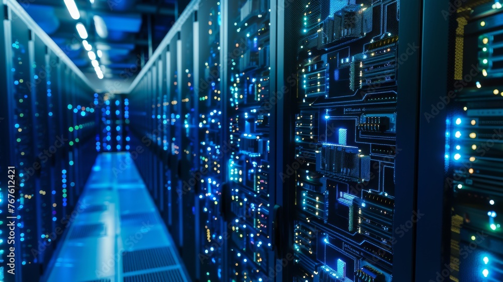 Circuit Board with many CPU Processors in the server room of the data ...