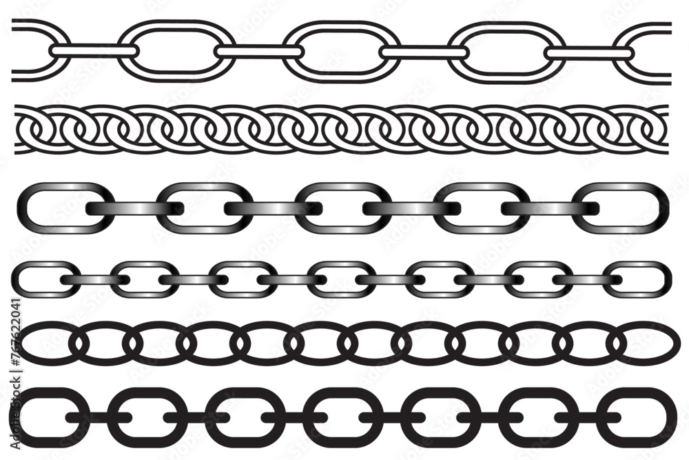 Dynamic Chain Silhouettes Vector Set - Seamless Black and White ...