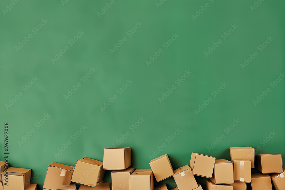 déménagement ou livraison, stock, cartons fermés et empilés en vrac sur ...