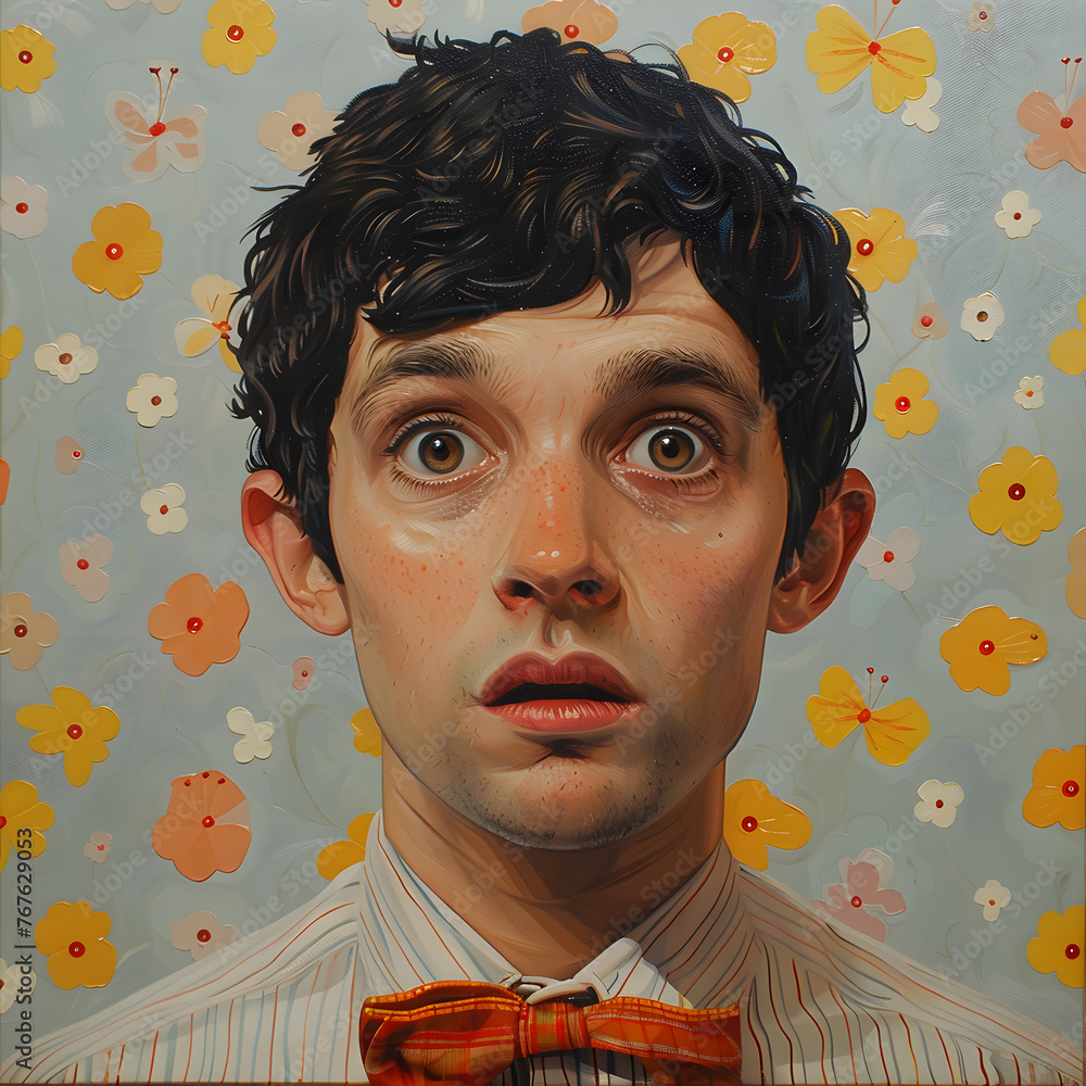 A portrait of a young man in a bow tie, showcasing his sharp features ...