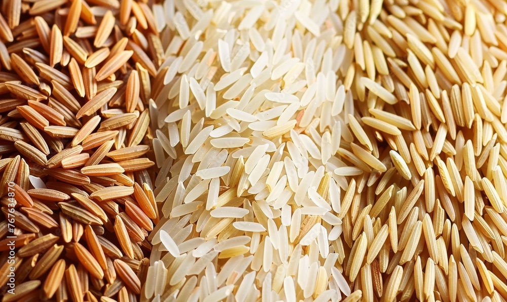 Three different types of rice are shown in a pile Stock Photo | Adobe Stock