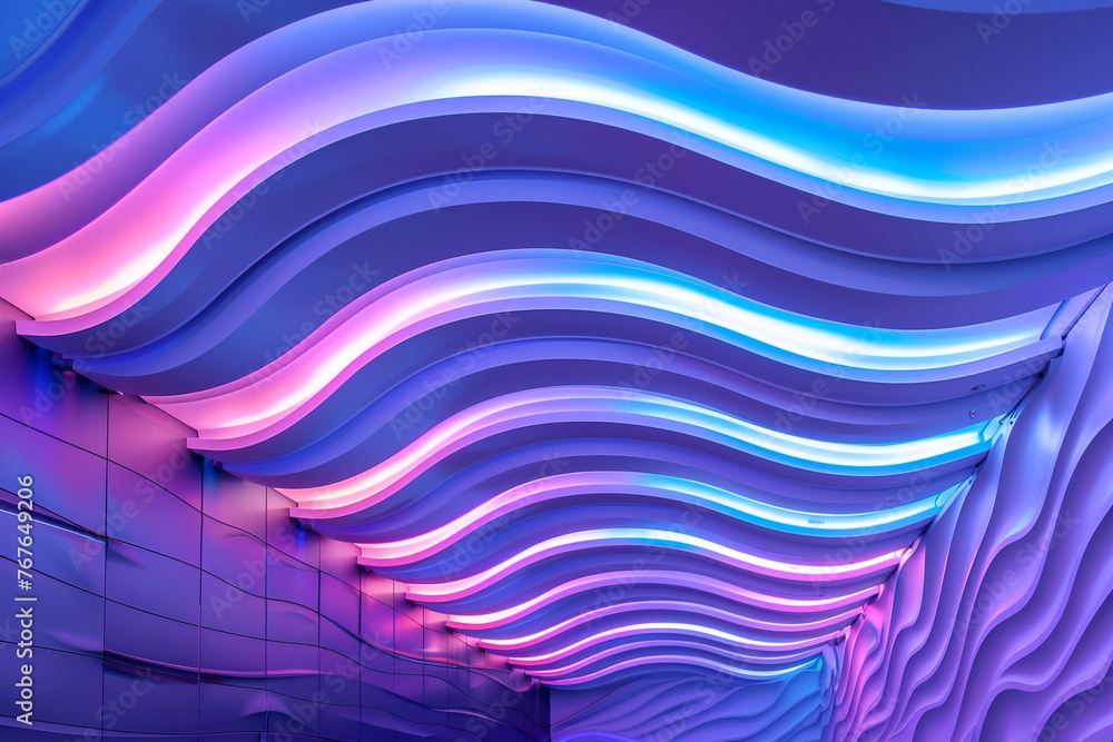 A futuristic ceiling with wave-like patterns that seamlessly integrate ...