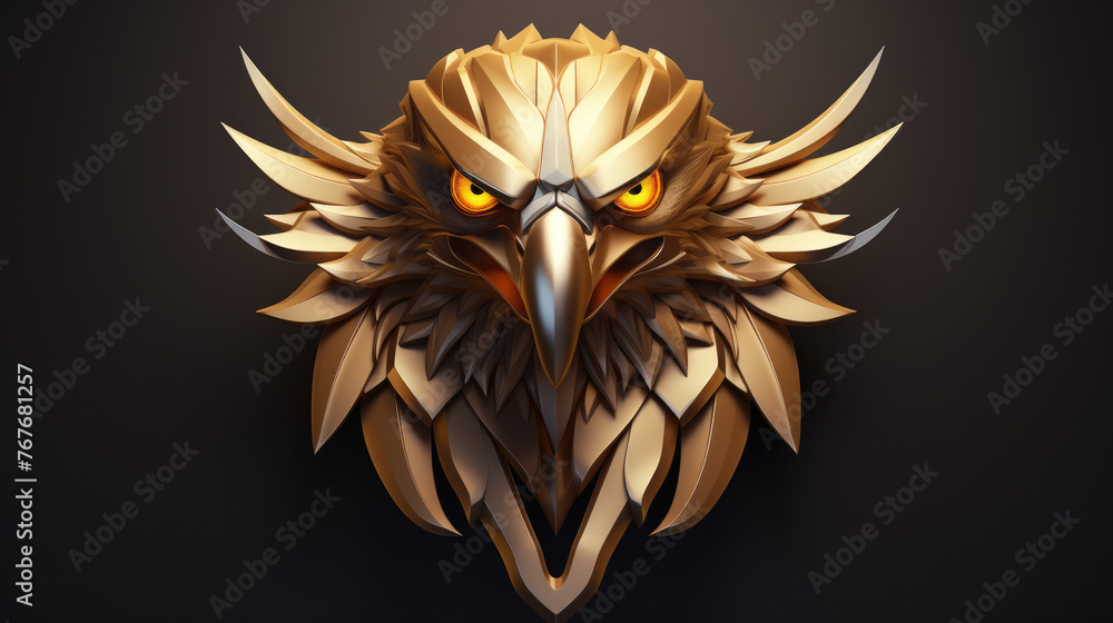 3d metallic gold eagle head on black beautiful texture background ...