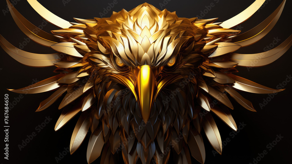 ภาพประกอบสต็อก 3d metallic gold eagle head on black beautiful texture ...