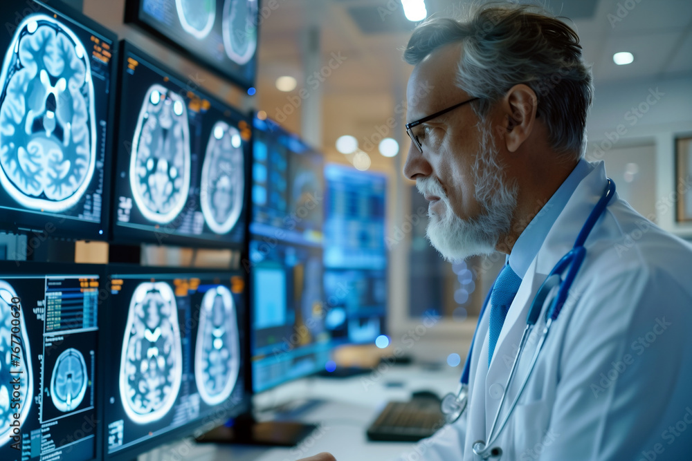 Disease diagnosis with medical doctor seeing Magnetic Resonance Imaging ...