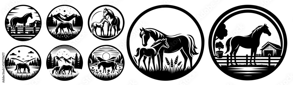 Horse Vector, Horse Silhouette, Horse Ranch Vector, Horse Farm Vector ...