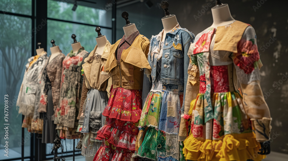 Upcycled Fashion: A display of trendy clothing made from upcycled ...