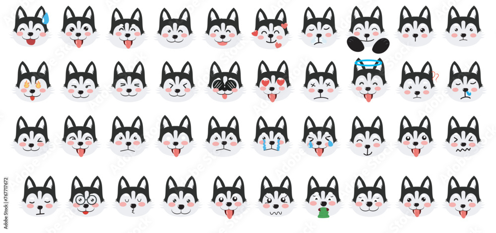 set of siberia hutsy and bulldog emoticon cute isolated on white ...