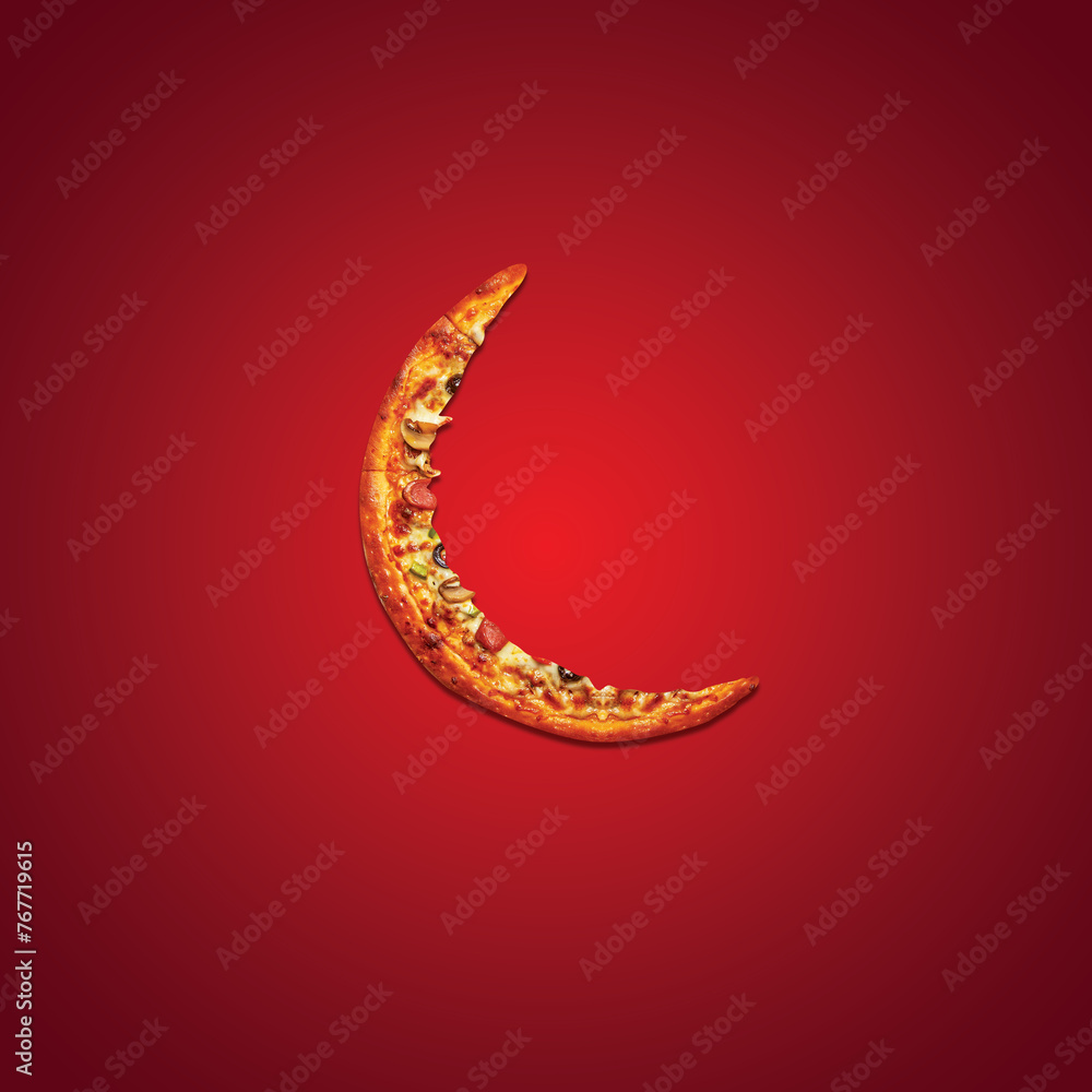 New moon with pizza, Ramadan moon concept also for EID celebration ...