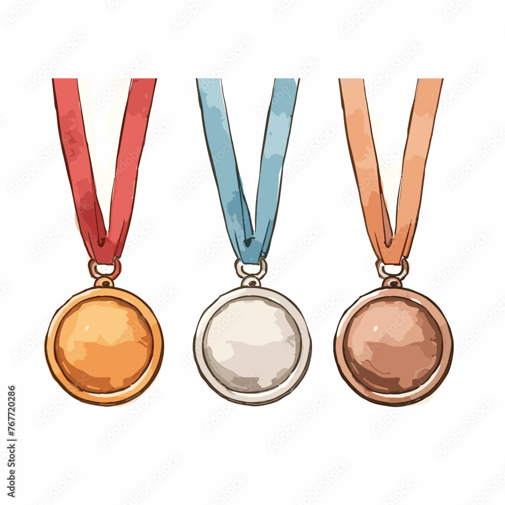 Golden silver bronze madal hand-drawn comic illustration. Medals ...
