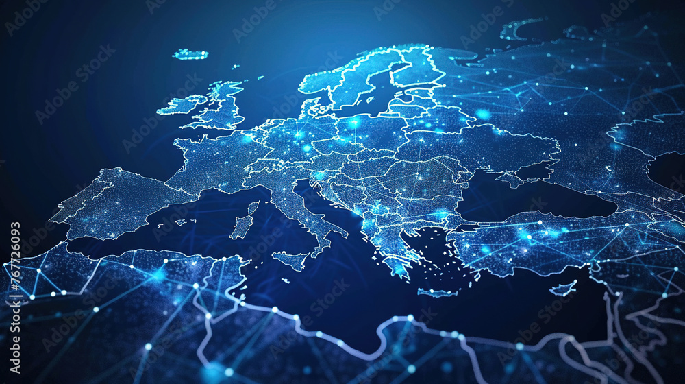 Abstract digital map of Western Europe, concept of European global ...