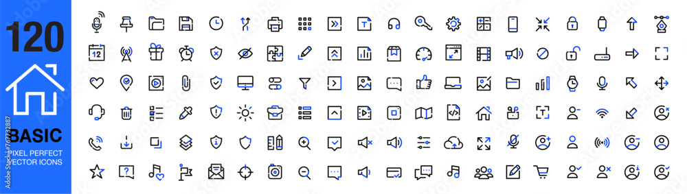 Extended set of basic UI icons. 120 items, 36 x 36 px. Pixel perfect ...