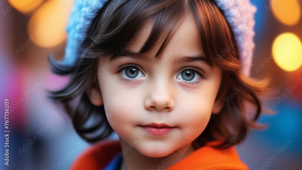 Portrait cute caucasian child looking at camera. Serious little kid ...