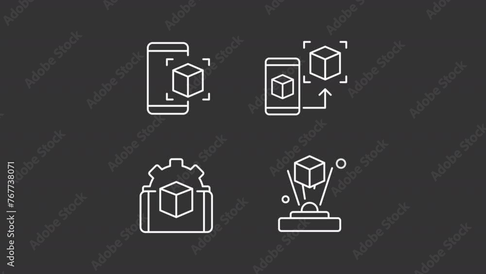 Augmented reality white animations. Animated VR, AR line icons ...