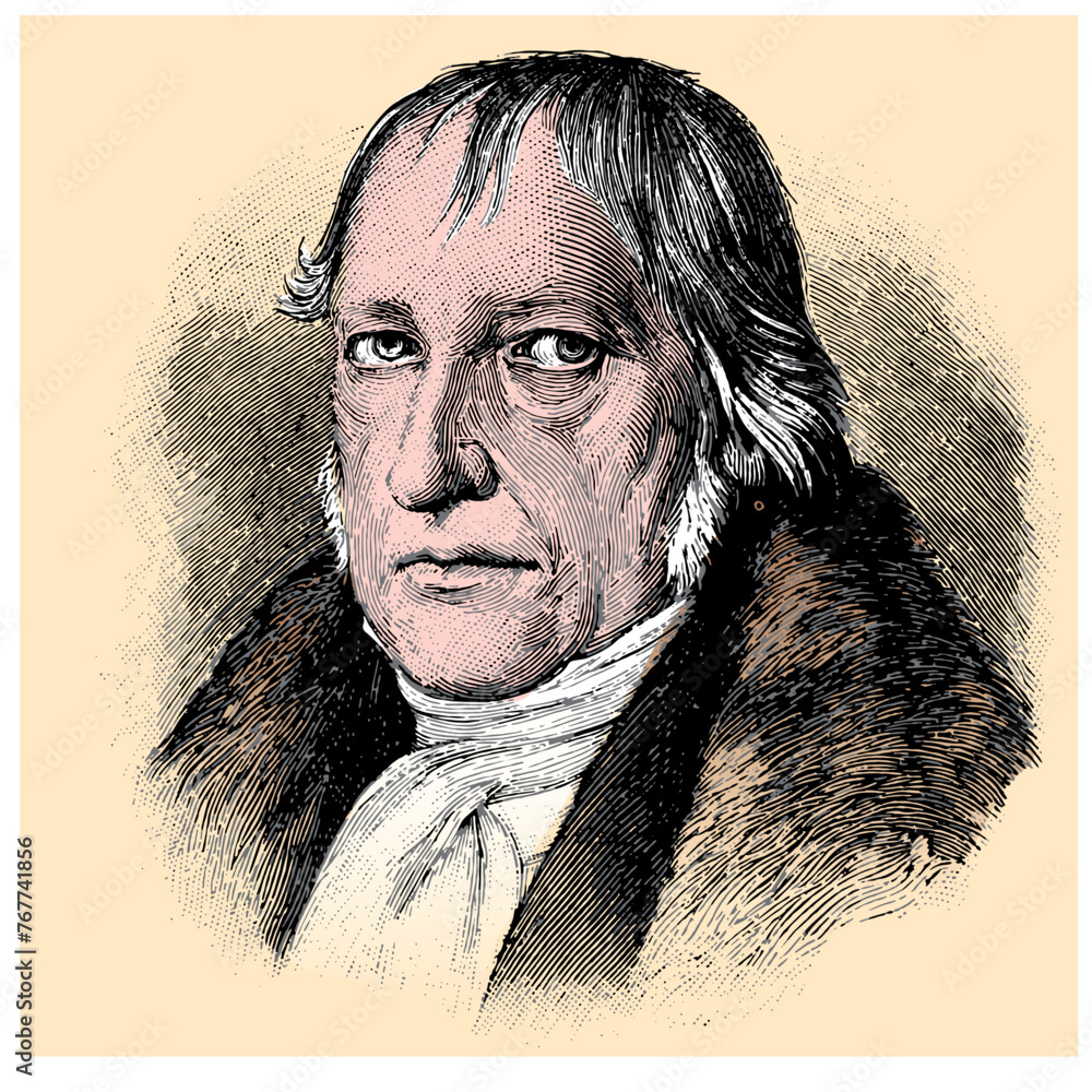 Poster vector colored old engraving of famous german philosopher Georg ...