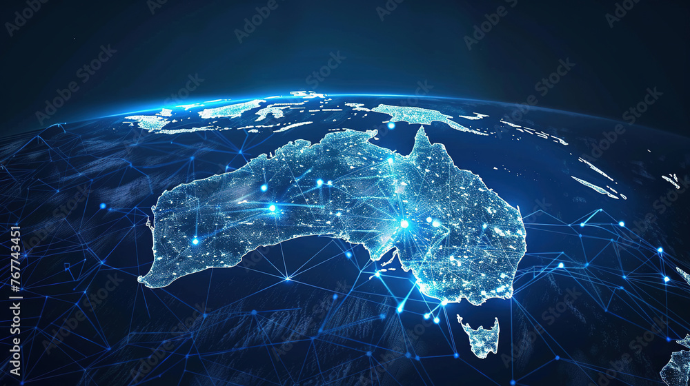 Digital map of Australia, concept of global network and connectivity ...