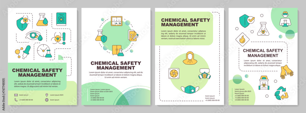 Chemical safety management green circle brochure template. Leaflet ...