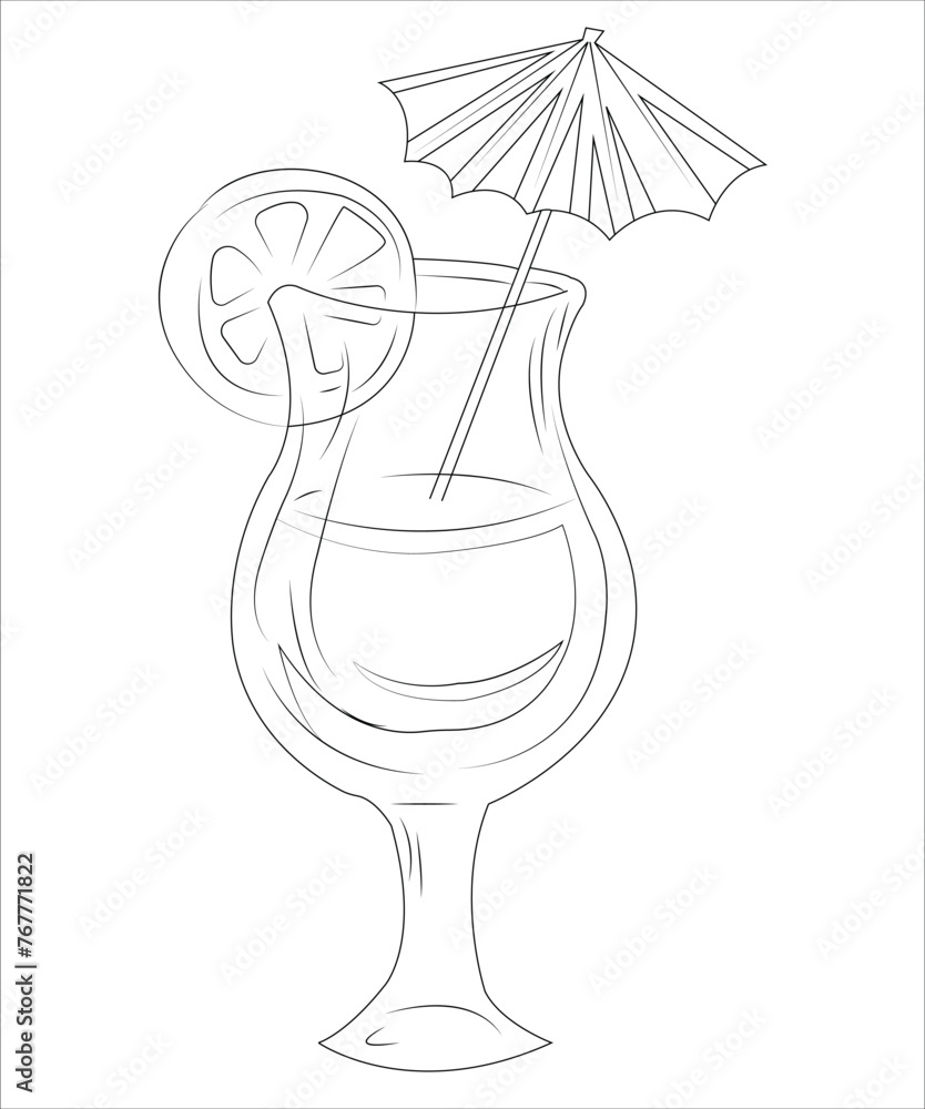 cocktail coloring book page for kids and adults Stock Vector | Adobe Stock