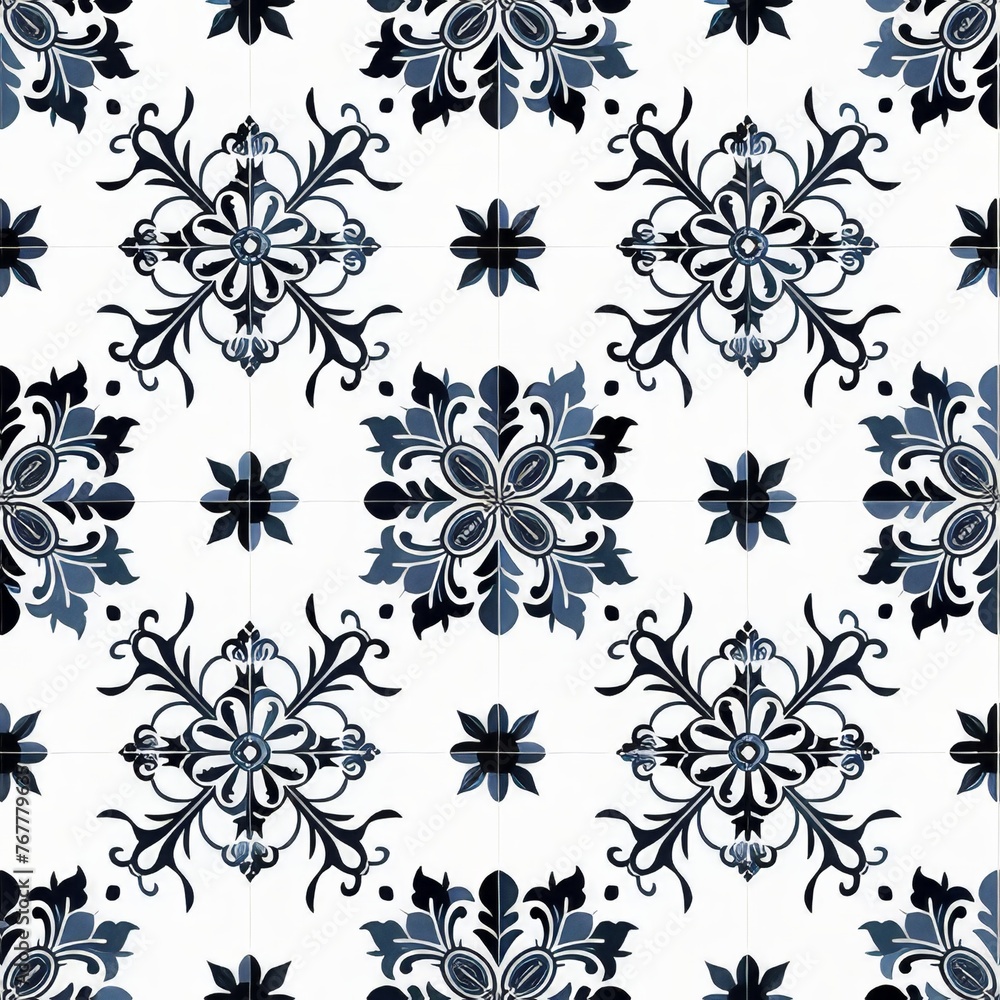 Repeating pattern inspired by Basque tile style. It has a seamless edge ...