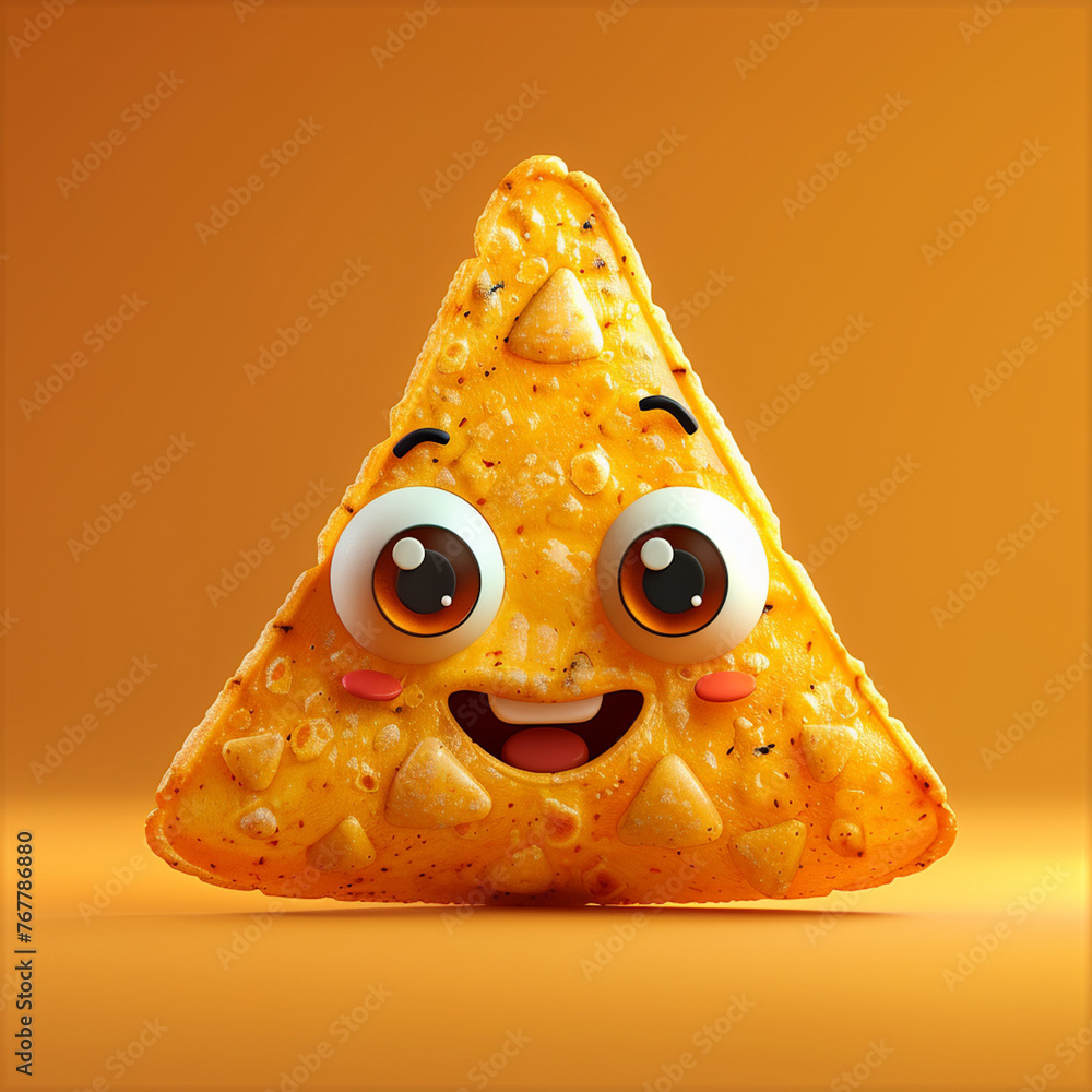 Cute cartoon tortilla chip with eyes. Smiling nacho chips character ...