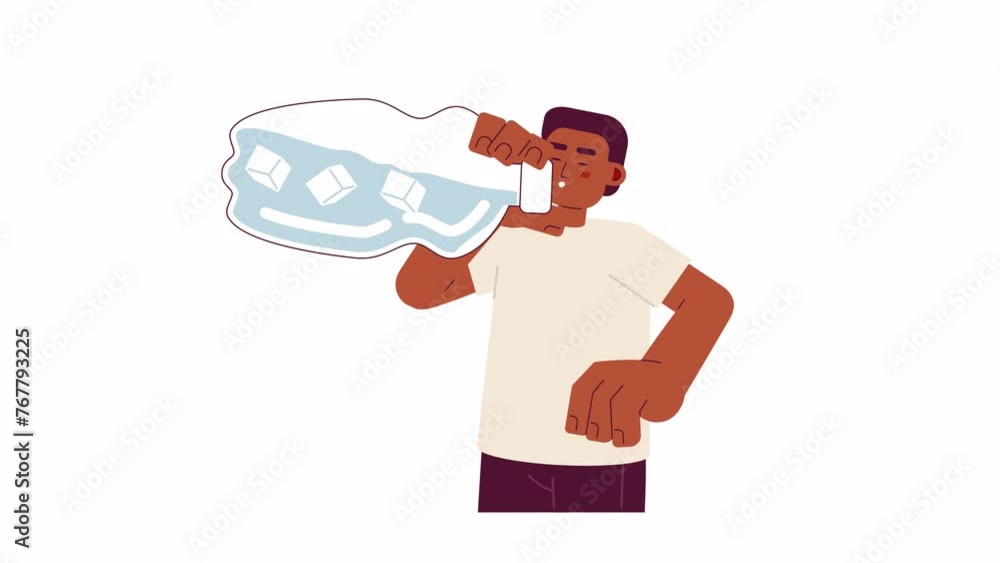 Vidéo Stock Black man drinking cold water 2D character animation ...