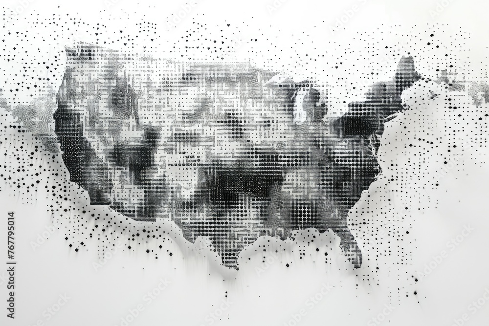Monochrome dotted map of the United States - An artistic monochrome ...