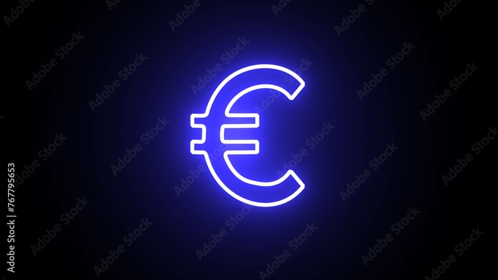 Neon blue euro money icon. Outline means symbol. Inside swirling neon ...