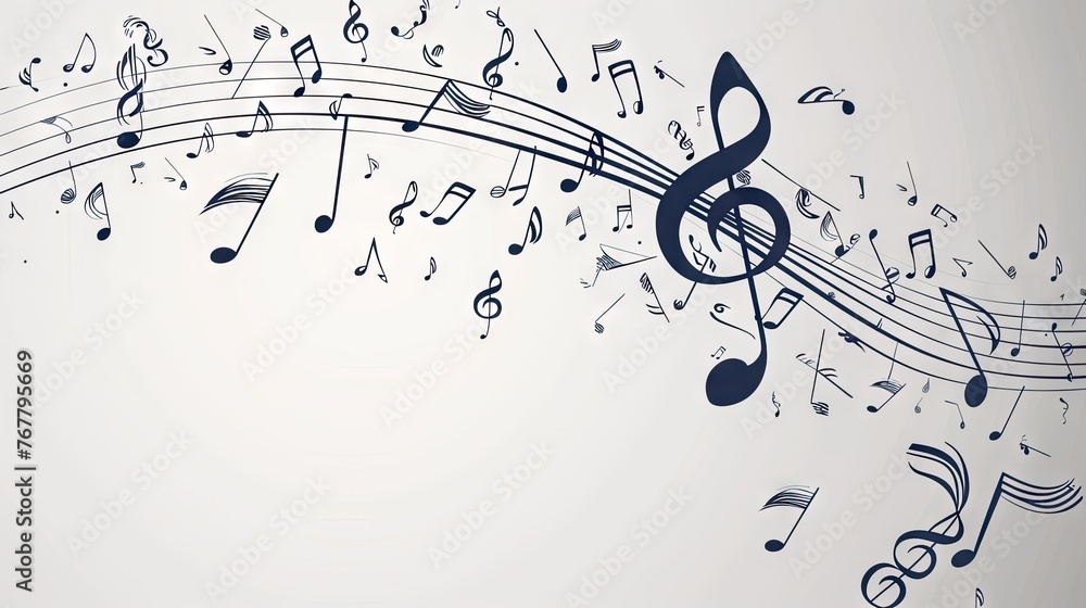 simple musical notes illustration back and white, come from top right ...