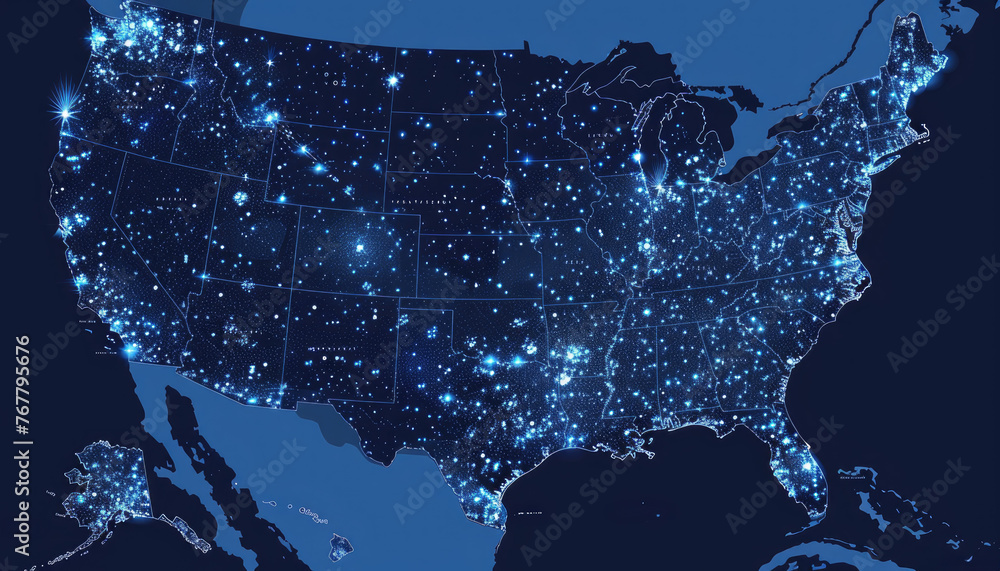 Starry Map of the United States - An intricate digital representation ...
