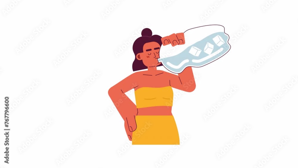 Hispanic woman taking sip of ice water 2D character animation ...