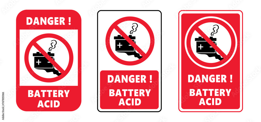 Stop battery acid, leaking batteries. Electrical voltage warning ...