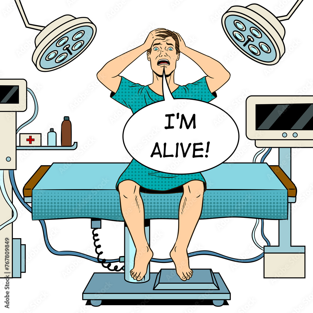 Scared mad patient in operating pop art PNG illustration with ...