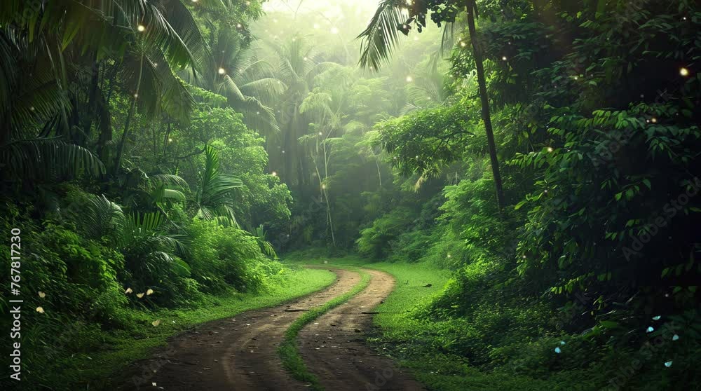 Inviting pathway winding through lush greenery, leading into the heart ...