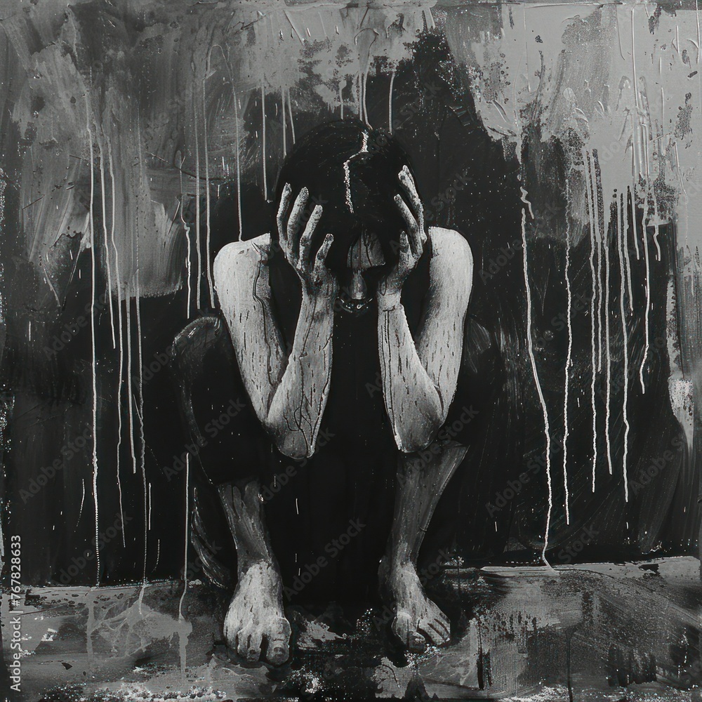 concept of depression, loneliness, stress Emotive black and white ...