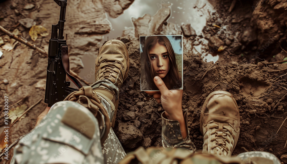 infantry forces military soldier dressed camouflage uniform and boots ...