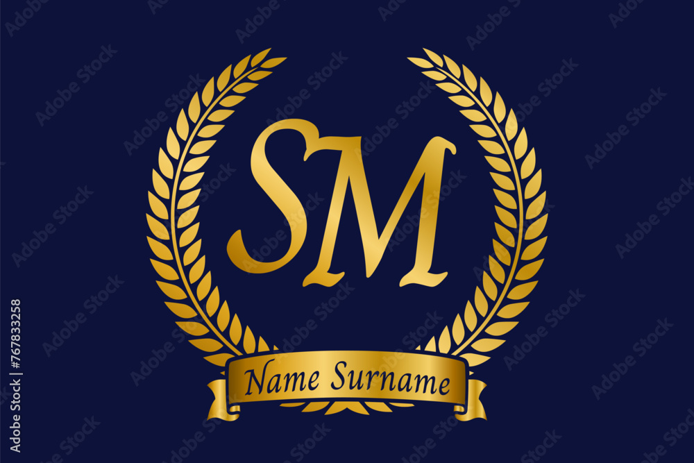 Initial letter S and M, SM monogram logo design with laurel wreath ...