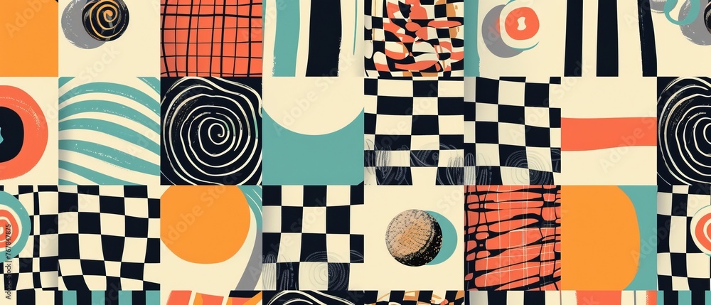 Psychedelic geometric checker op-art modern illustration with optical ...