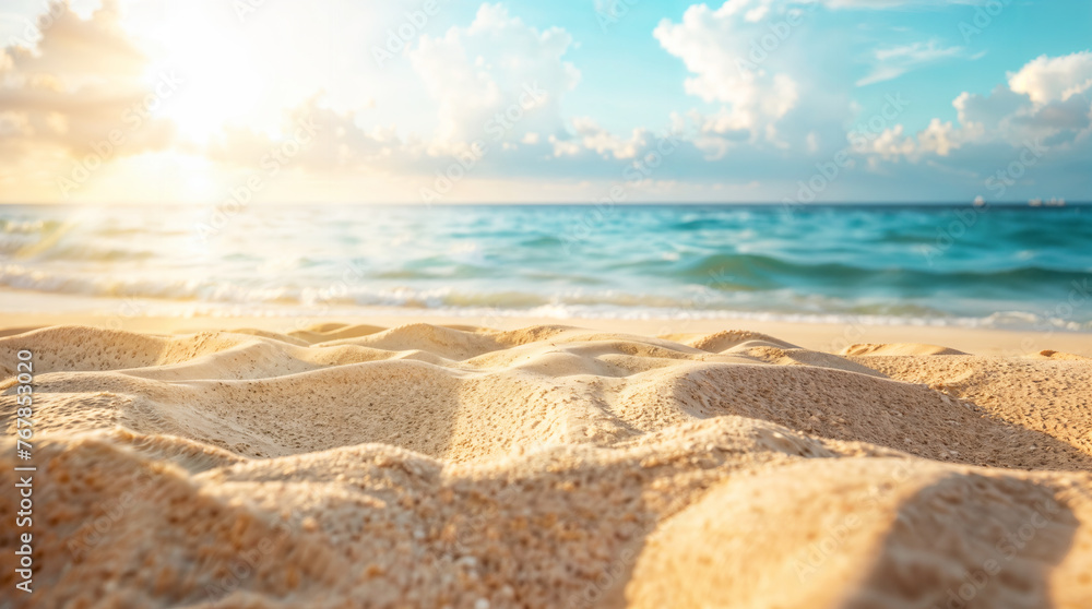 Sandy beach with sea view and sky background, summer tropical holiday ...