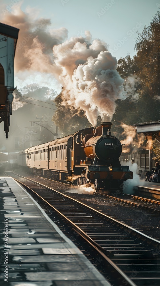 On a misty morning, a historic steam locomotive billows smoke as it ...