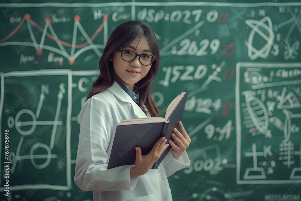 Empowered Asian Female Teacher Demonstrates Math Concepts, Surrounded ...