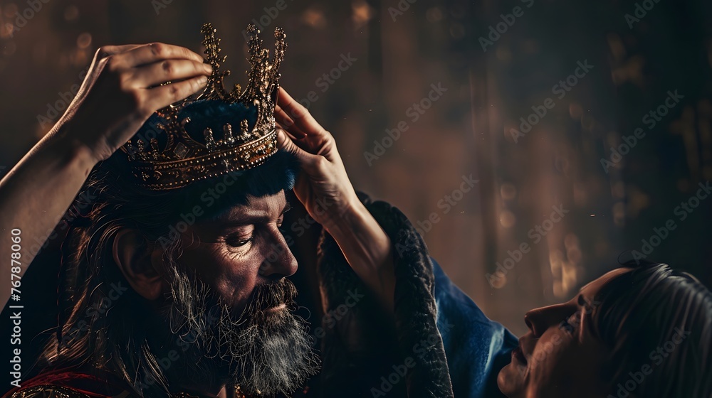 a person places the crown on the head of a king, royal succession, king ...