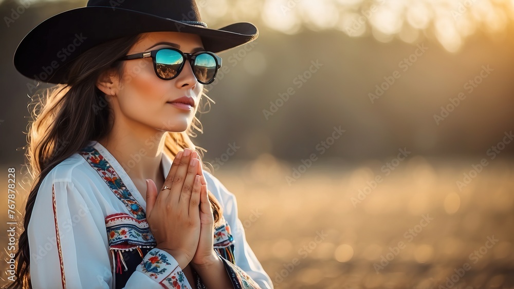 Beautiful cowgirl woman praying wearing traditonal clothes. beauty ...