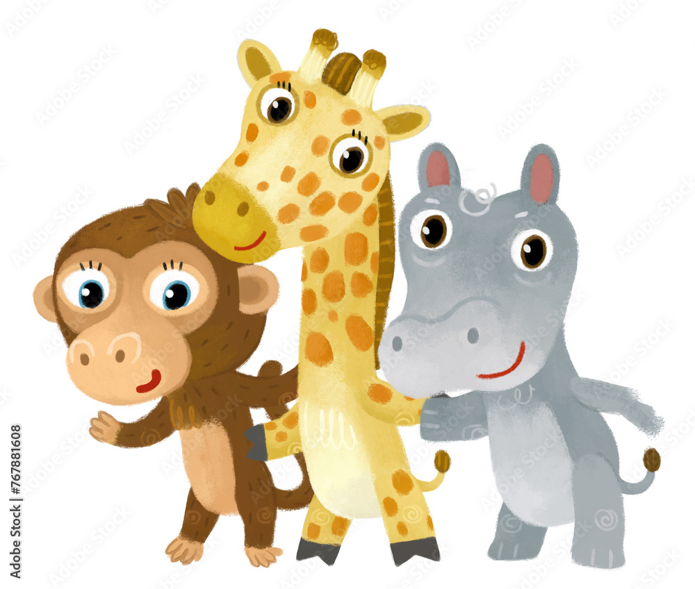 Cartoon zoo scene with zoo animals friends together in amusement park ...