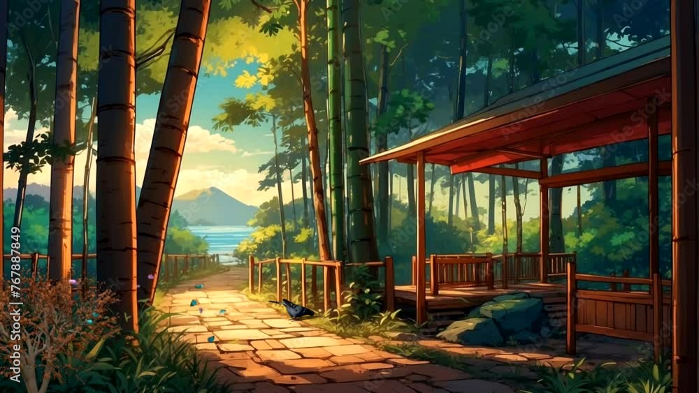 Beautiful bamboo tree animation, dancing butterflies, pigeons, etc ...