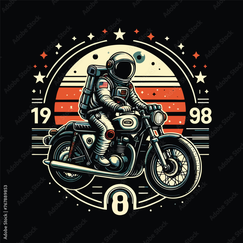 illustration of astronaut in motorcycle flat art vector design for ...